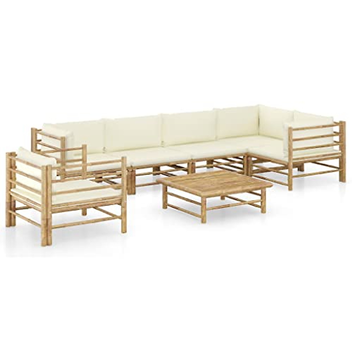 RMPOOML Outdoor Leisure Chairs, 7 Piece Patio Lounge Set with Cream White Cushions Bamboo Suitable for Balcony, Yard.