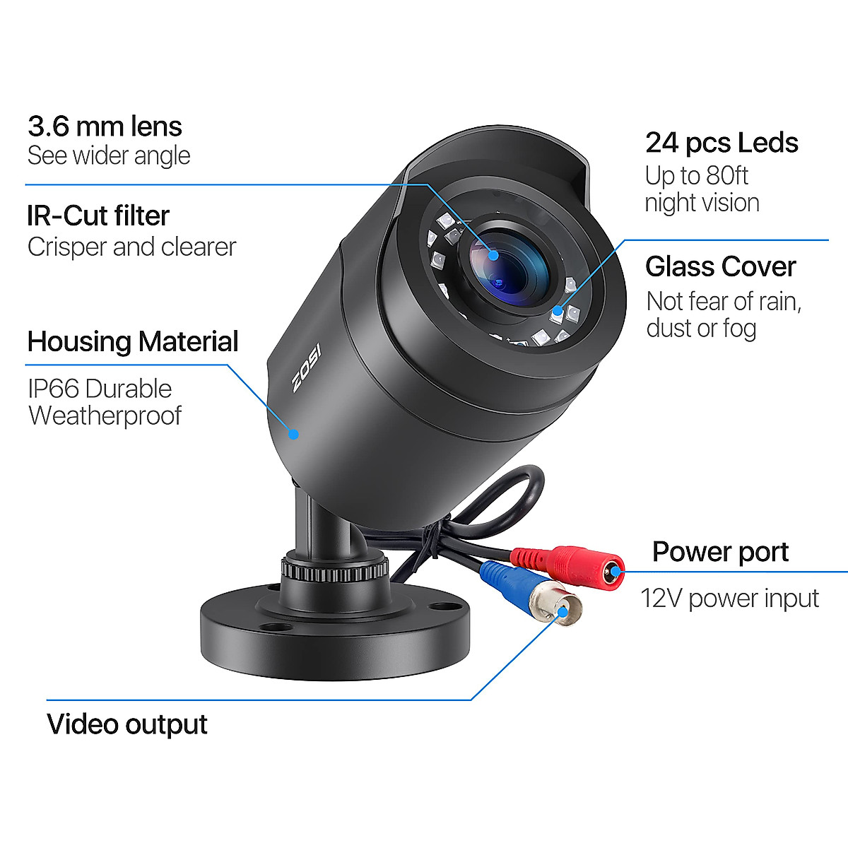 ZOSI 4 Pack 2MP 1080p HD-TVI Home Security Camera Outdoor Indoor 1920TVL,24PCS LEDs,80ft Night Vision, 90°View Angle, Weatherproof Outside Surveillance CCTV Bullet Camera(Black)