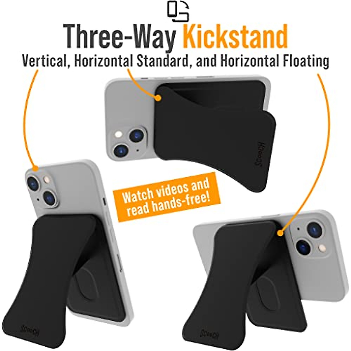 Scooch MagSafe Wallet for Men and Women [MagWallet] for iPhone with Phone Stand and Phone Grip [Car Mount Compatible] Hidden Wallet, Holds 3 to 4 Cards, 5-in-1 MagSafe Card Holder (Black)