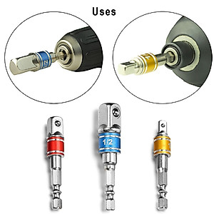 Impact Grade Socket Wrench Adapter Extension Set Turns Power Drill Into High Speed Nut Driver,Hex Shank Bit Square Power Drill Cordless Impact Sockets Bit Set,Sizes 1/4" 3/8" 1/2",Cr-V,Black,3-Piece