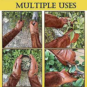 AOUCHI Long Leather Gardening Gloves for Women Men Kid, Breathable Cowhide Rose Pruning Thorn Proof Gloves with ﾠForearm Protection, Sheepskin Palms Cowhide Sleeves Garden Yard Safety Work Gloves(M)