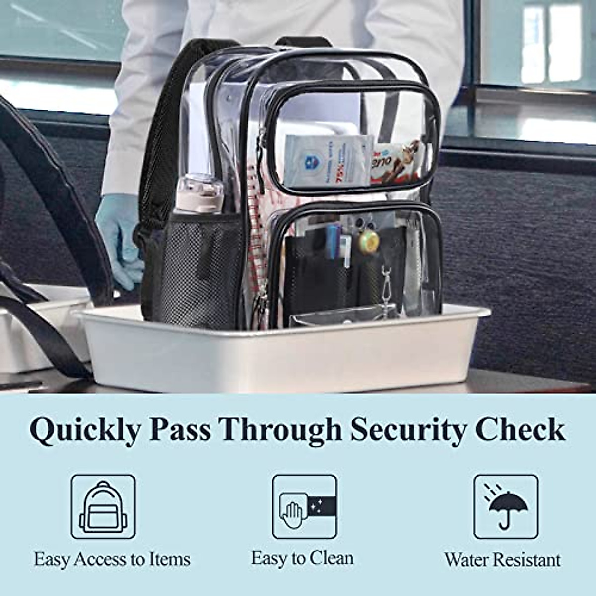 PACKISM Clear Backpack for School - 17" Heavy Duty PVC Transparent Backpacks with Multi-pockets for College Workplace Security, Black(for age 12 above)