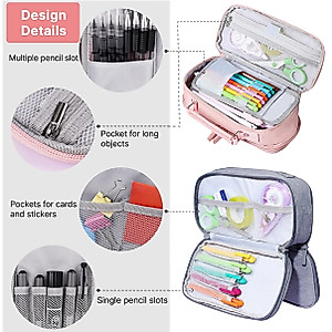 LEENYE Large Capacity Pencil Case Pen Pouch Organizer Canvas Pencil Bag Portable Stationery Bag with Handle, Multi-Compartments School Supplies (Dark Blue)