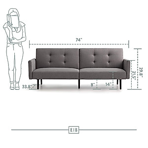 Edenbrook Gilman Futon - Futon Sofa Bed - Futon Couch - Small Futon - Living Room Furniture - Armed Sofa Bed Couch - Sofa – Gray Linen Futon