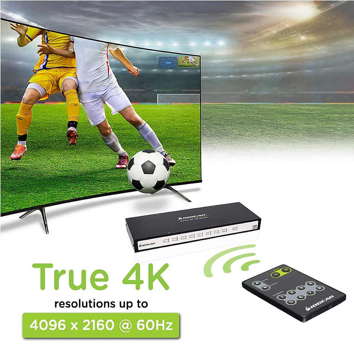 IOGEAR HDMI 8 Port Switch - 4K @ 60Hz - 8 in x 1 Out - True HD and DTS HD Master Audio - Auto Switch - IR Remote Control - Front Panel LED - GHSW8481