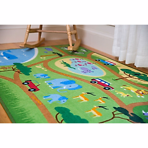 Wildkin Kids Educational Play Rug for Boys and Girls, Features Skid-Proof Backing and Serged Borders, Play Rugs Measures 80 x 39 Inches with Durable Nylon Material, Olive Kids (Dinosaur Land)