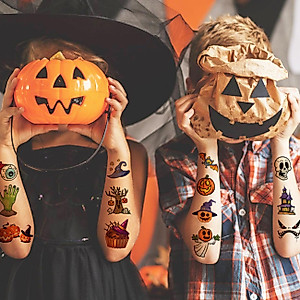 CHARLENT 148 Sheets Halloween Temporary Tattoos for Kids - Individual Halloween Pumpkin Skeletons Tattoos for Boys Girls Halloween Party Favors Treats Goodie Bag Fillers
