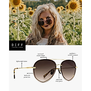 DIFF Lenox Gold + Brown Gradient, Designer Oversized Aviator Sunglasses for Women UV400 Protection
