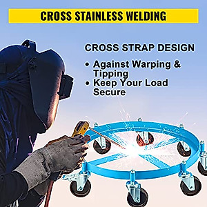 VEVOR Drum Dolly, 55 Gallon Drum Cart Dolly, Oil Drum Dolly with 2000 Lbs Capacity, Grease Drum Dolly with 8 Cast Iron Swivel Casters, Non Tipping for Workshops, Factories, Warehouses, Shops, Docks