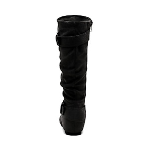 DREAM PAIRS Women's Knee High Low Hidden Wedge Boots Suede Faux Fur Lining Side Zipper Knee High Boots,Size 10,Black/Suede,URA