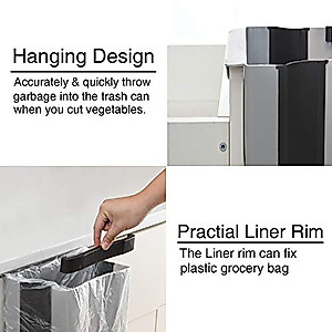 Subekyu Small Hanging Kitchen Trash Can, Collapsible Mini Garbage Bin for Cabinet/Car/Bedroom/Bathroom, Plastic, Grey, 2.4 Gallon