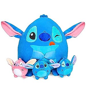 Tigiemap 13.8 Inch Stitch Plush, Stitch Mommy with 3 Baby Monsters Stuffed Plush Throw Pillow for Kids Boys Girls for Room Sofa Cushion Decoration