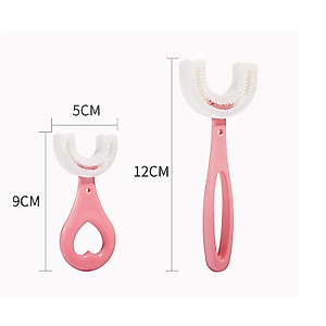 Fulangpa 2 Packs U-Shaped Kids Toothbrush, Soft Manual Training Toothbrush for Kids 2-12 Years ， Tooth Brush Food Grade Soft Silicone Brush Head 360° Oral Teeth Cleaning Design for (Pink +Blue)