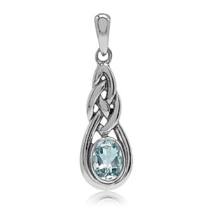 Silvershake Genuine Blue Aquamarine 925 Sterling Silver Celtic Knot Pendant