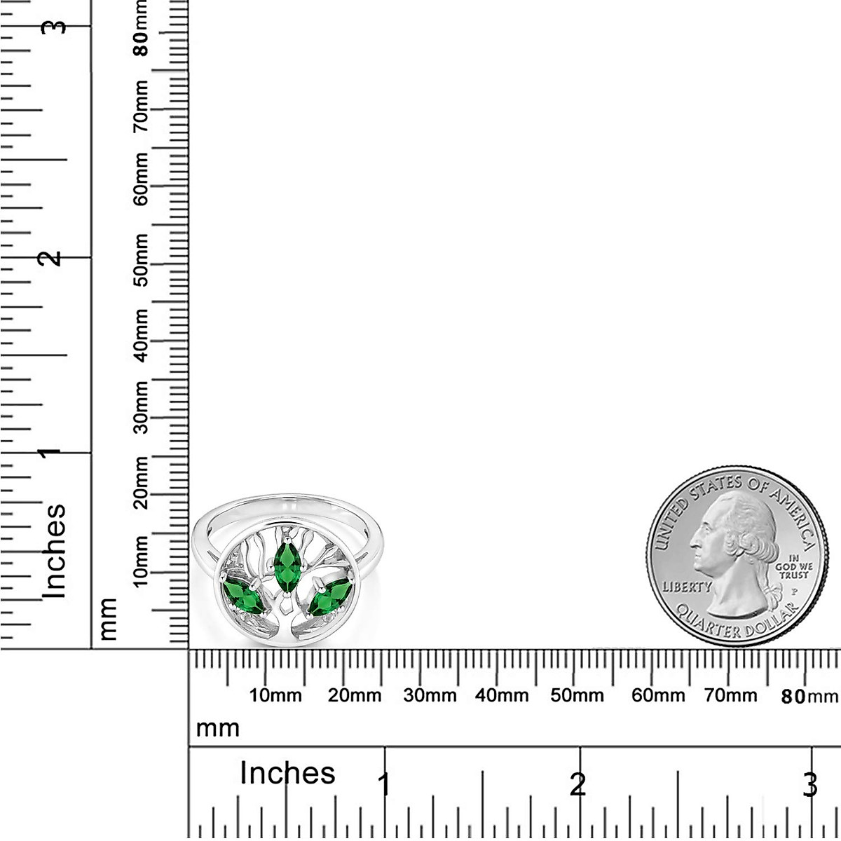 Gem Stone King 925 Sterling Silver Green Nano Emerald Family Tree of Life Ring For Women (0.60 Cttw, Gemstone May Birthstone, Available In Size 5, 6, 7, 8, 9)