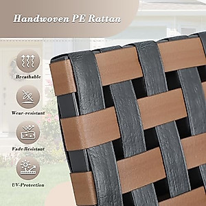 Athena Collection Outdoor Patio Bistro Set 3 Pieces Conversation Set Steel Frame Rattan Furniture Set Wicker Balcony Chairs Set of 2 and Side Table for Garden Backyard Balcony, Black