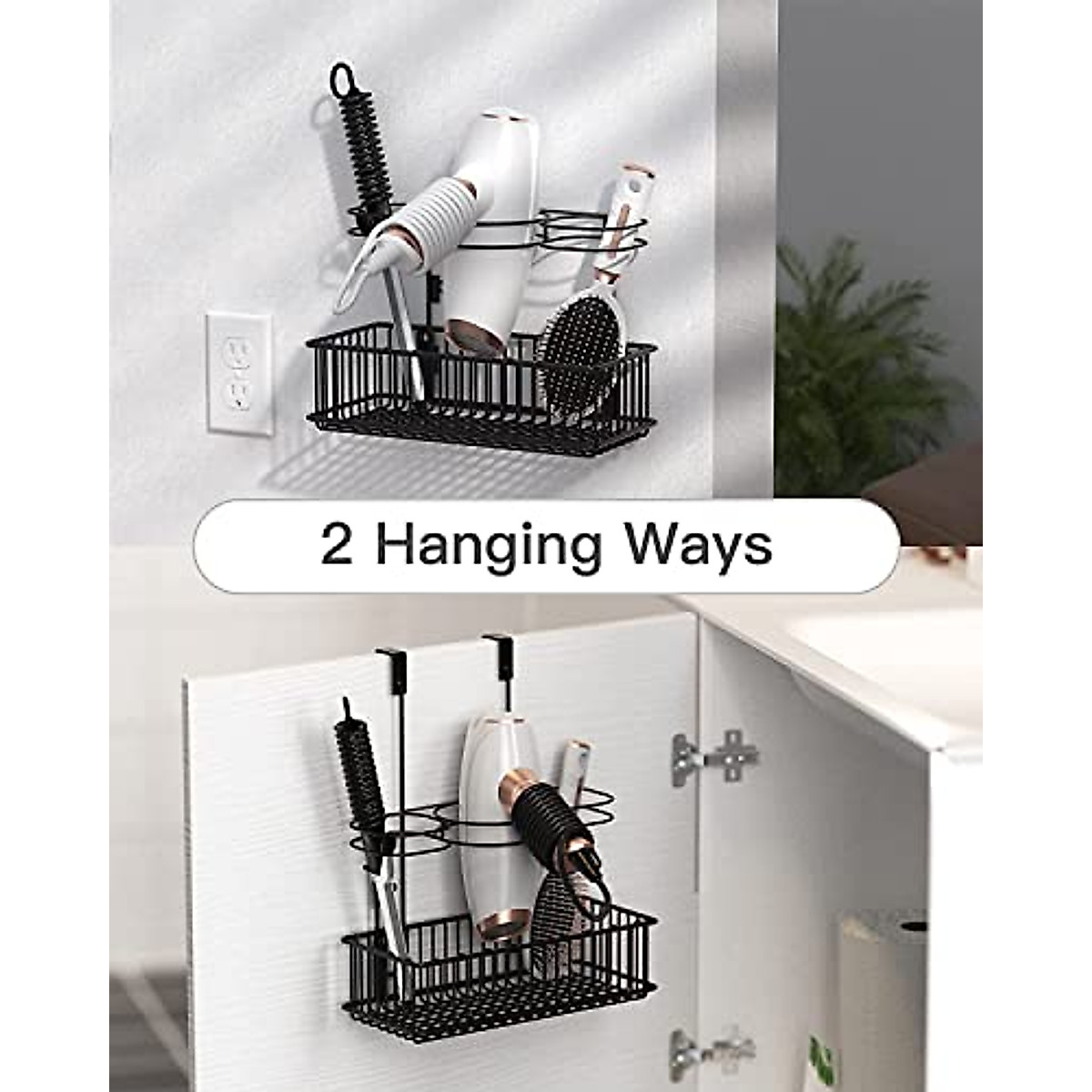 ULG Hair Dryer Holder, Hair Tools Organizer, 3 Adjustable Heights, Hair Care & Styling Tool Holder for Bathroom, Over Cabinet, Wall-Mounted, for Hair Dryer, Curling Wand, Hair Straightener, Black