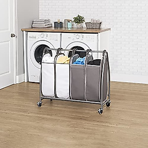 4 Pocket Laundry Hamper With Wheels by Neatfreak! - Rolling Storage Cart With 4 x Dirty Clothes Hamper Tote Bags For Towels, Blankets & Bathroom Organization - Quad Laundry Sorter - 39 x 16 x 35 in