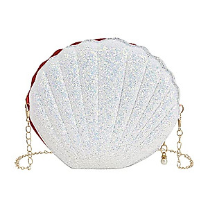 Van Caro Womens Sequins Shell Evening Purse Pearl Clutch Handbag Cross-body Shoulder Bag, White01