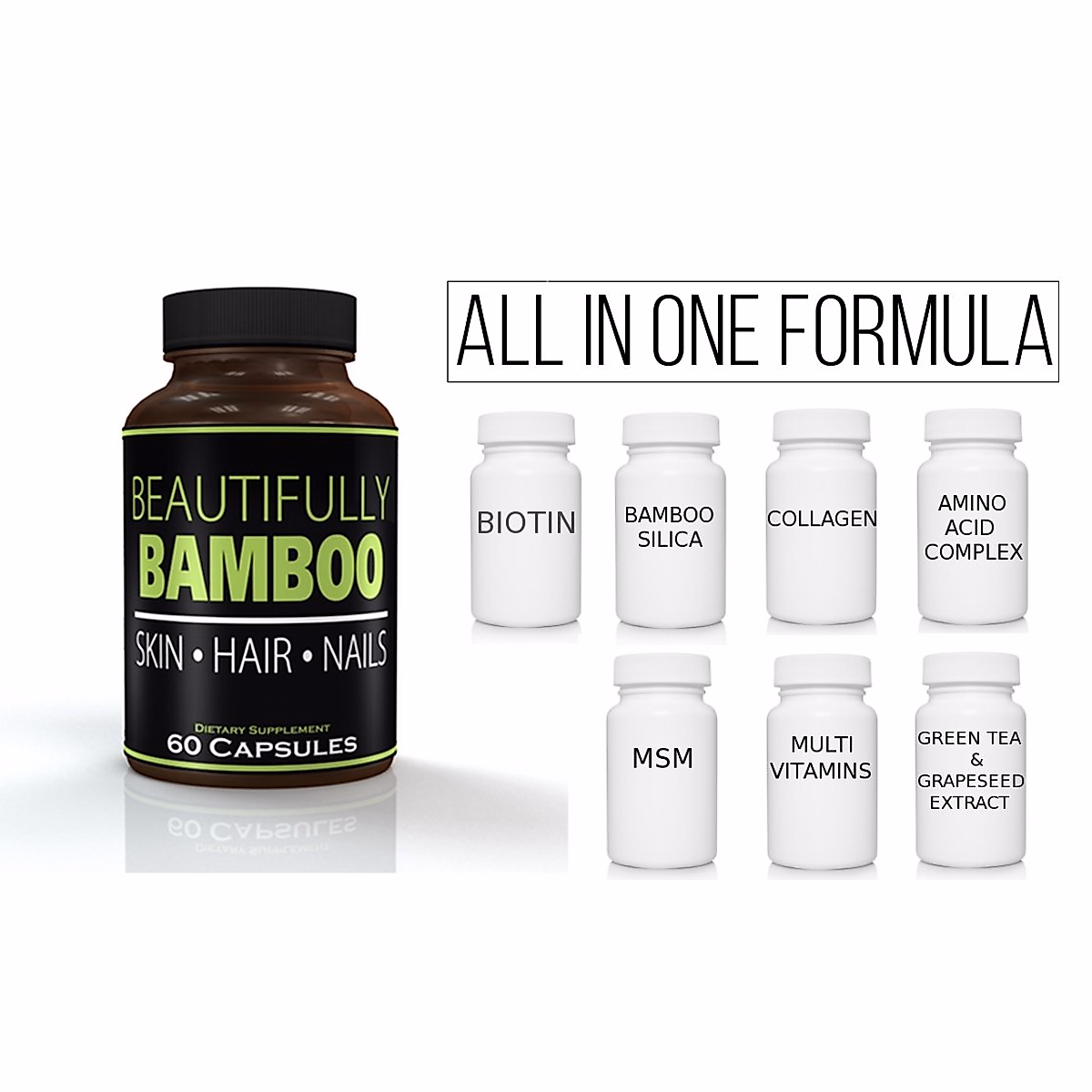 Beautifully Bamboo Ultra Vitamin for Skin, Hair, and Nail Growth. Enriched with Biotin, Bamboo Silica, Amino Acids and more (60 capsules)