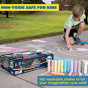 160 PCS Sidewalk Chalks Set Non-Toxic Washable Jumbo Chalk for Outdoor Art Play, Painting on Chalkboard, Blackboard and Playground