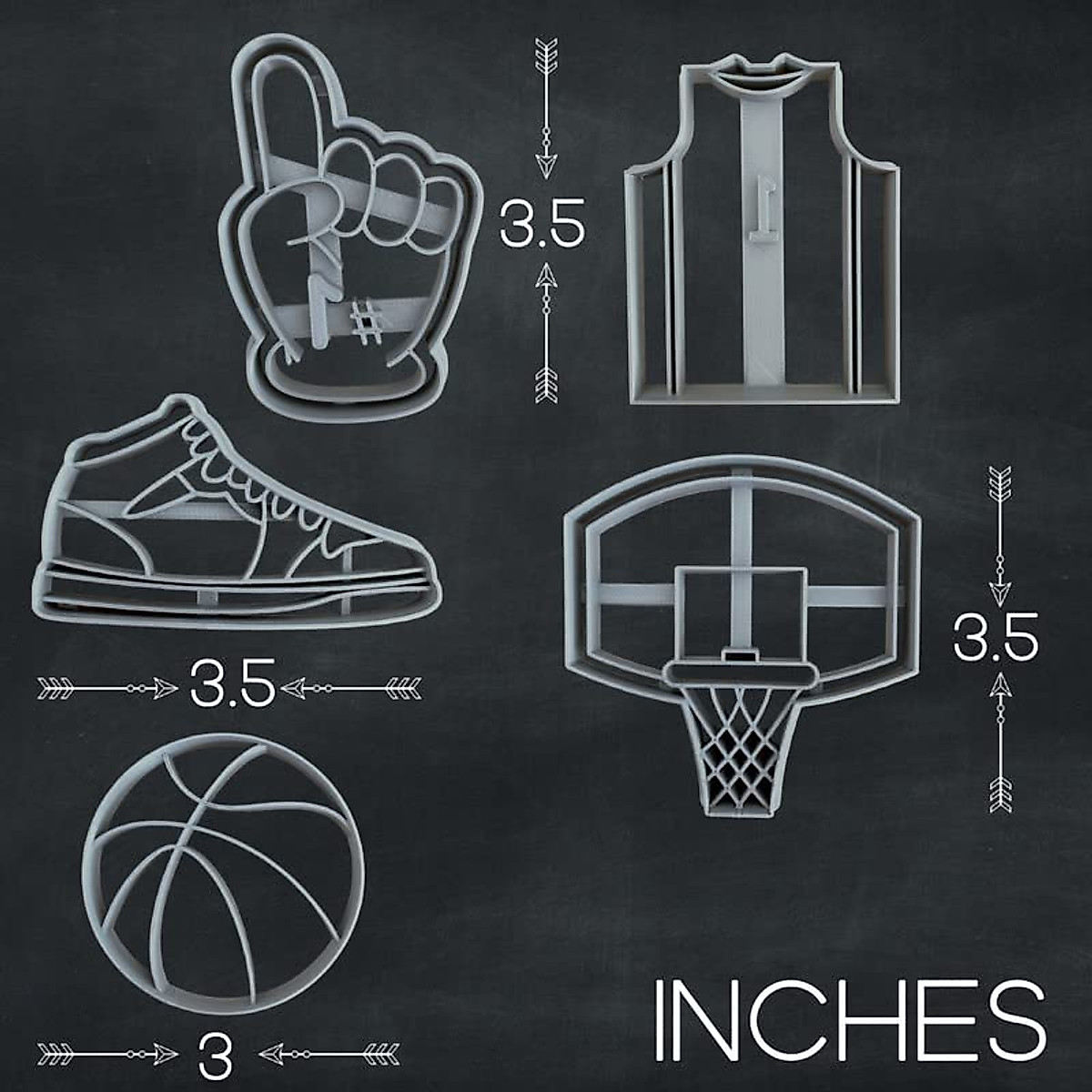 Moose Goods Basketball Cookie Cutter Set of 5 - Sports Cookie Cutters Shapes & Stamp, Basketball Jersey Cookie Cutter for DIY Baking Supplies - Basketball Shirt Cookie Cutter & Sneaker Cookie Cutter