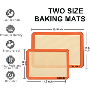 Silicone Baking Mat Set of 4-2 Half Sheet (11-5/8" x 16-1/2") 2 Quarter Sheet (8-1/2" x 11-1/2")，100% Non-Stick Reusable Food Safe Tray Pan Sheet Liners With Macaron, Pastry, Cookie (Orange)