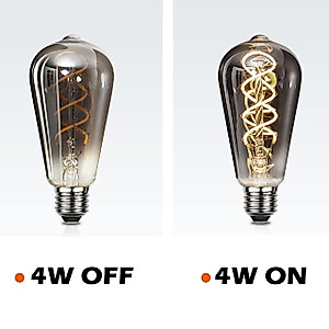 Edearkar ST64 Vintage Edison Filament Light Bulb, Warm White Antique Flexible Spiral LED Filament Light Bulb, E26 Base Smoky Grey Glass Finishing, Dimmable Chandelier Vintage Fixture (4 Pack)