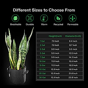 VIVOSUN 5-Pack 5 Gallon Grow Bags Heavy Duty 300G Thickened Nonwoven Plant Fabric Pots with Handles