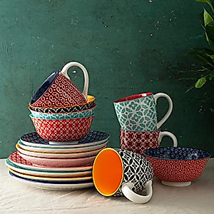 DOWAN Ceramic Dinnerware Sets, 16 Pieces Dish Set for 4, Decorative Plates and Bowls Sets, Porcelain Dinner Salad Plates, Mugs and Soup Bowls Set for Kitchen, Housewarming Gift