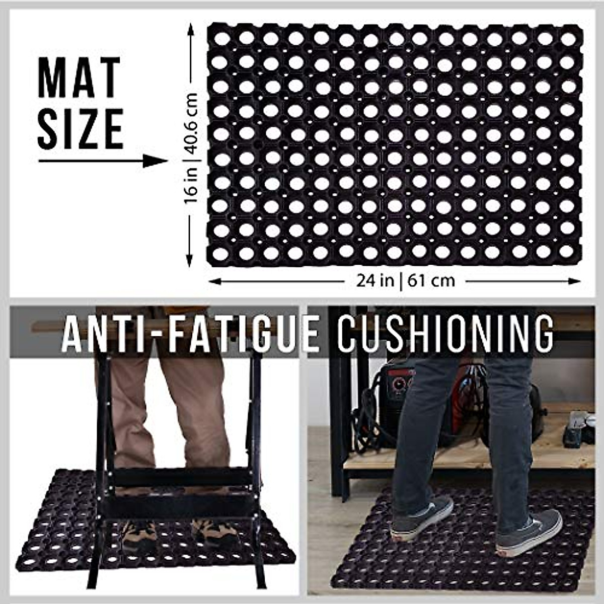 SafetyCare Interlocking Rubber Drainage Floor Mat - Anti-Fatigue - 24 x 16 inches - 1 Mat