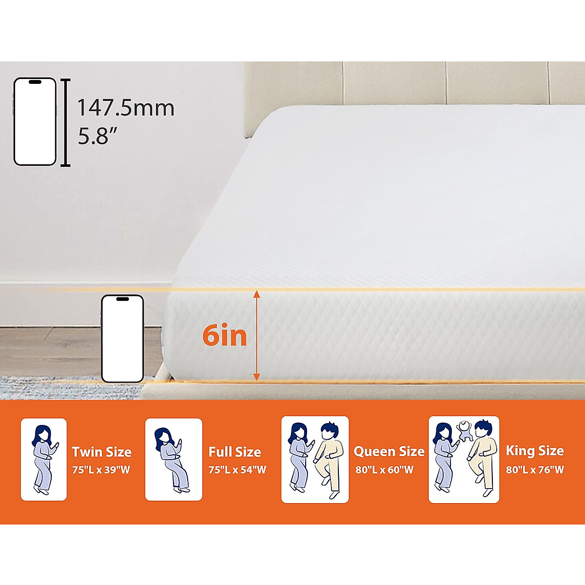 6 inch Full Size Mattress, Gel Memory Foam Full Mattress for a Cool Sleep & Pressure Relief, Medium Firm Mattress Pad Full Size Mattresses, Bed in a Box, CertiPUR-US Certified & White (6 Inch, Full)