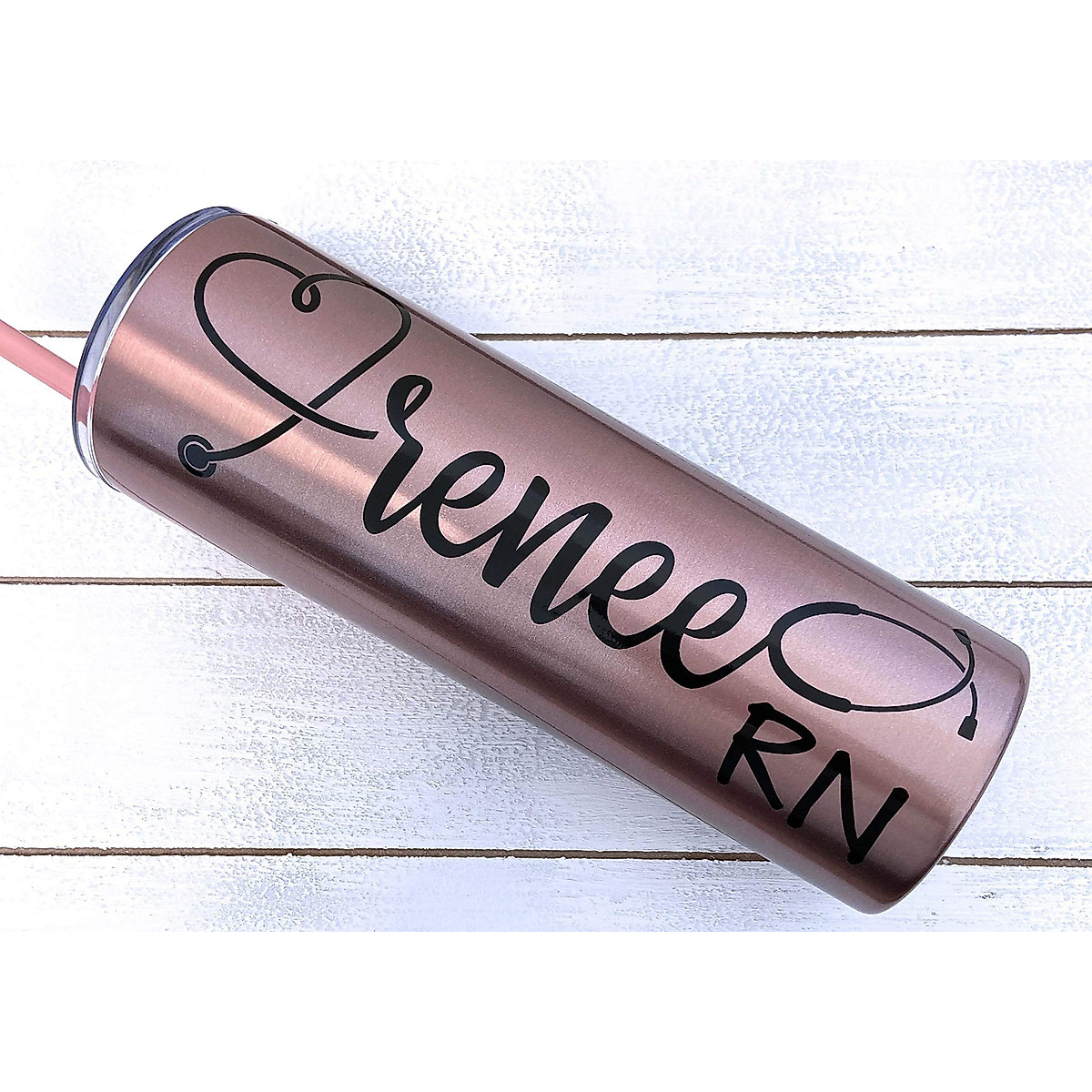 20 oz Personalized Nurse's Stainless Steel Skinny Tumbler with Custom Stethoscope Name by Avito - Includes Straw and Lid - Nurse RN - Nurse Gift