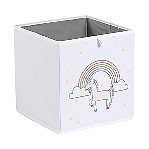 Amazon Basics Kids Collapsible Fabric Storage Cube Organizer Bins, Pack of 6, Unicorns & Rainbows, 13x15x13"