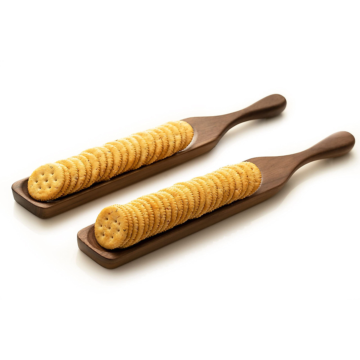Ever Crescent Supplies Cracker Tray, Cheese Serving Platter and Sushi Tray for Parties. Made from Walnut Wood. Pack of Two.