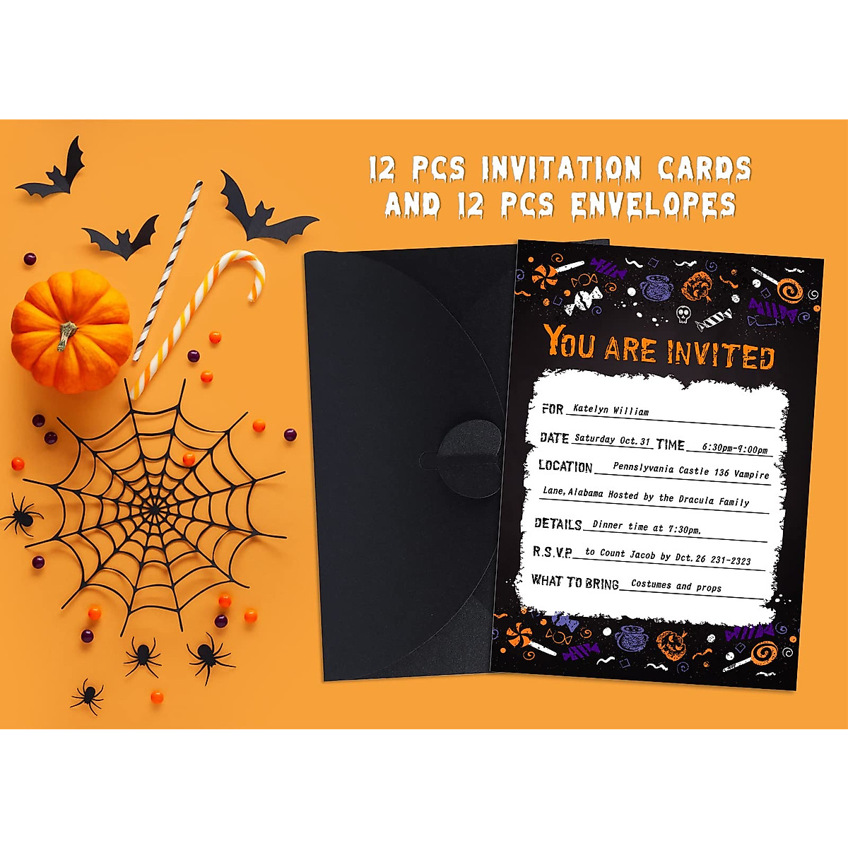 PETCEE Halloween Party Invitations with Envelopes 5"x7" Halloween Invitations Card for Kids Adults 12pcs Halloween Party Supplies for Costume Birthday Scary Spooky Haunted House Pumpkin Theme