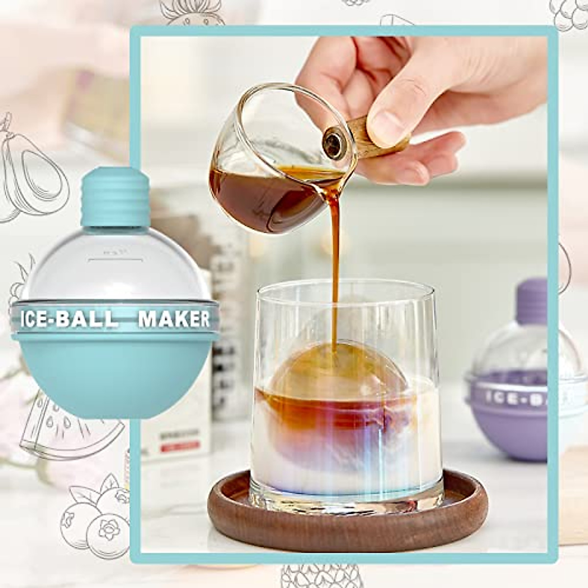 Ice Cube Tray, Ice Ball Maker, Candy Color Ice Ball Maker Mold, Round Silicone Ice Cube Mold, 2.5 Inch Whiskey Ice Mold for Whiskey and Cocktails, Creative Gift for Family and Friends