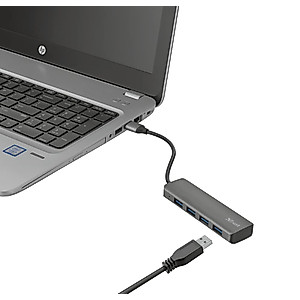 Trust Halyx 4 Port USB 3.2 Gen1 Hub, Extra USB-A Ports, 5 Gbps Data Transfer Speed, Hub for PC, Laptop, Computer with USB-A Port, Compact Hub, Widows, Mac, Chrome - Grey