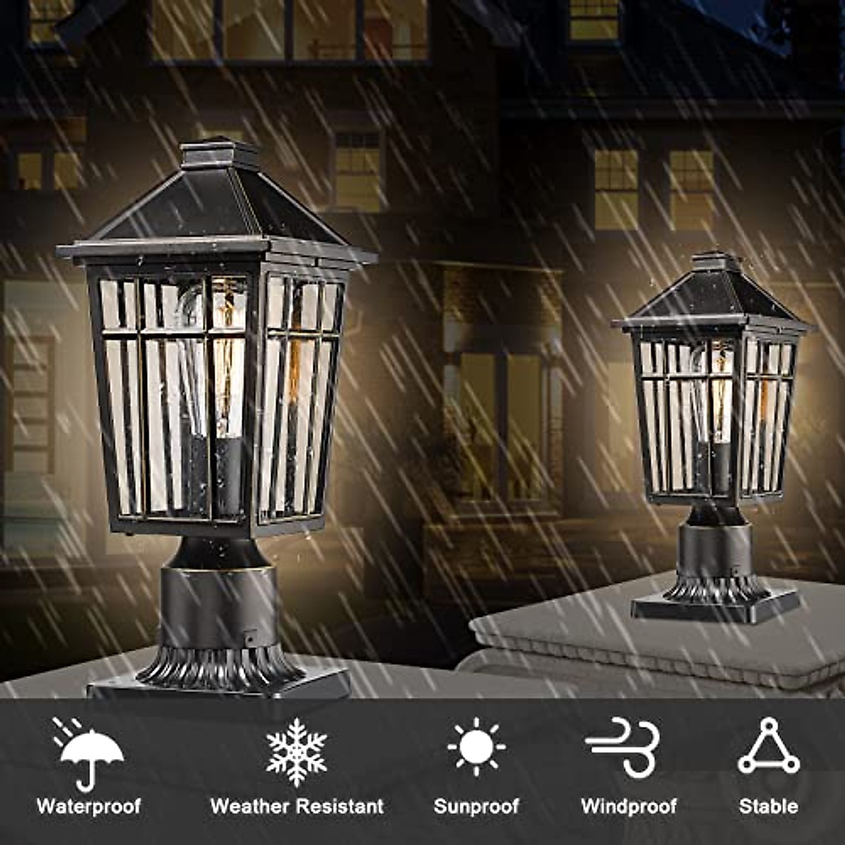 Darkaway Post Lights Outdoor Lamp Post Light Fixture Outdoor Lighting, Light Posts for Outside with Seeded Glass Aluminum Housing for Outdoor Garden, Patio Post Base/Pole Mount