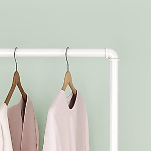 FONECHIN Industrial Clothing Rack on Wheels, Boutique Display Clothes Rack with Shelf, Rolling Garment Rack for Retail Use (White)