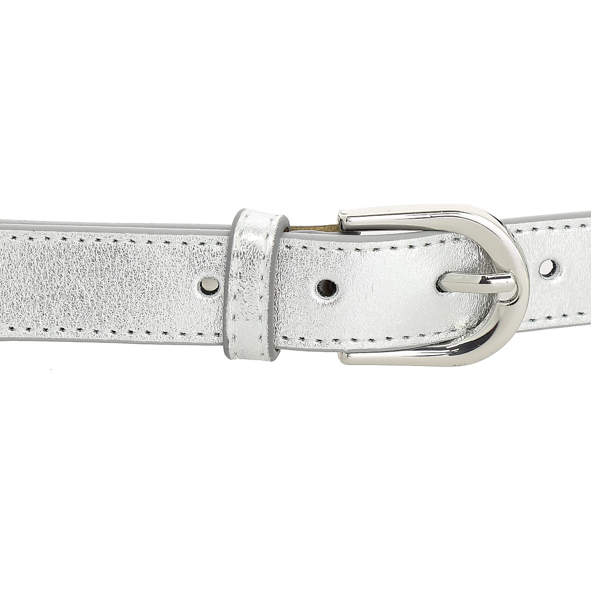 FASHIONGEN - Women genuine Italian leather belt LUNA, Made in France - Silver, 85 cm (33 in) / Waist size 31 to 32