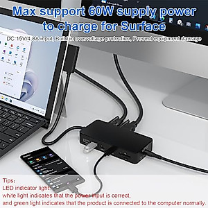 Surface Docking Station, 11-in-1 Triple Display (4K HDMI +VGA) Microsoft Surface Dock with 60W Power for Surface Pro 11/10/9/8/X/7/6/5/4/3, Surface Book 4/3/2, Surface Laptop Go/5/4/3/2/1