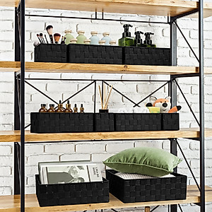 Bellzacasa Woven Baskets for Storage (Set of 9), Storage Baskets for Organizing, Baskets Cube Bin Container Baskets Storage Boxes Organizers for Drawer, Shelves, Closet, Bathroom (9 Piece - Black)