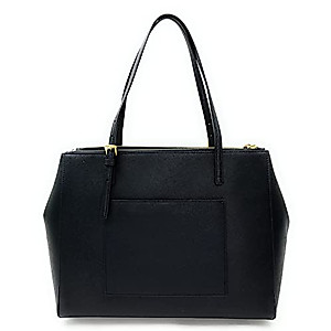 Tory Burch Women's Emerson Double Zip Tote Saffiano Leather With Gold Tone Hardware (Black Gold)