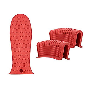 3Pcs Silicone Hot Handle Holder Non Slip Pot Holders Cover，Cast Iron Skillets Handles Covers Heat Resistant Pot Sleeve Grip Cookware Handle for Frying Cast Iron Skillet Metal Pan（Large red）