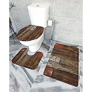 Apular Fashion 3 Piece Bath Rugs Set Brown Old Wooden Board Non Slip Ultra Soft Bathroom Accessories Mats, U Shape Mat and Toilet Lid Cover Mat Bath Mats
