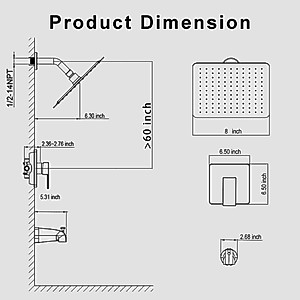 Holispa Shower Faucet Set, Black Tub Shower Faucet with 8-Inch Rainfall Shower Head and Tub Spout, Shower Tub Faucet Set Complete (Included Shower Valve), Tub Shower Trim Kit, Matte Black