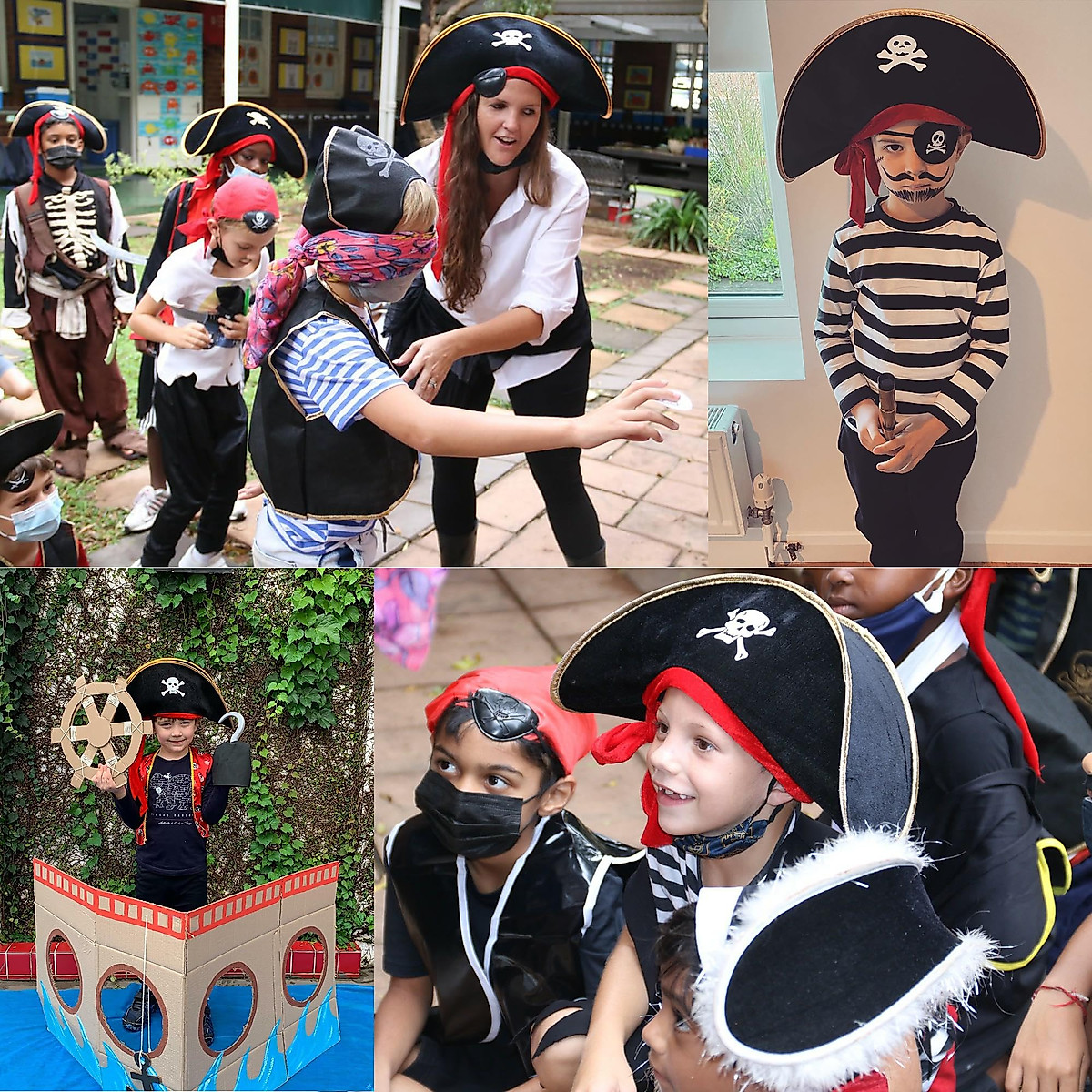 M&G House Halloween Adult and Kid's Party Pirate Hats Caribbean Pirate Hat Cap - 2 Pieces Black