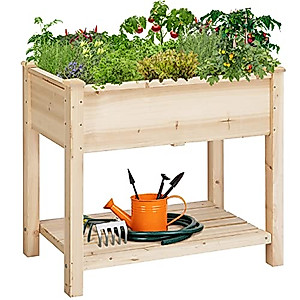 Yaheetech Raised Garden Bed Planter Box with Legs & Storage Shelf Wooden Elevated Vegetable Growing Bed for Flower/Herb/Backyard/Patio/Balcony 34x18x30in