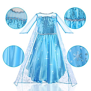 URAQT Princess Dress Costume for Girls Princess Dress Up Deluxe Girls Fancy Dress Snow Queen Birthday Party Cosplay Costume with Crown Wand Accessories